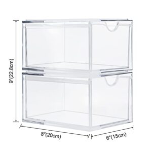 ECOSEAO Stackable Clear Drawers Units 2 Pack 4-1/2" Medium Storage Square Vanity Container Easy Drawers for Countertop Bathroom Bedroom Dresser