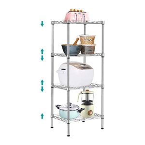 bnsply 4 tier wire shelving unit, height adjustable wire shelves with 264 lbs capacity, metal storage rack organizer for laundry, kitchen, bathroom, pantry, closet (9.8"d x 13.7"w x 31.5"h, silver)