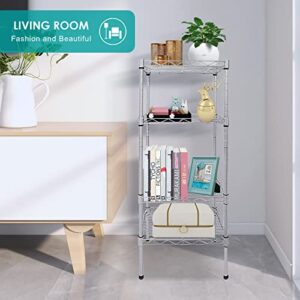 BNSPLY 4 Tier Wire Shelving Unit, Height Adjustable Wire Shelves with 264 LBS Capacity, Metal Storage Rack Organizer for Laundry, Kitchen, Bathroom, Pantry, Closet (9.8"D x 13.7"W x 31.5"H, Silver)