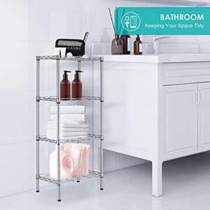 BNSPLY 4 Tier Wire Shelving Unit, Height Adjustable Wire Shelves with 264 LBS Capacity, Metal Storage Rack Organizer for Laundry, Kitchen, Bathroom, Pantry, Closet (9.8"D x 13.7"W x 31.5"H, Silver)