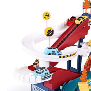 Toy Car Ramp Track Dinosaur Climbing Hills Railcar Colorful Vehicles Construction Play Set with 12 Mini Racer Cars and Track for Preschool Gifts Kids Ages 3 Years and Older (Dinosaur Hill)