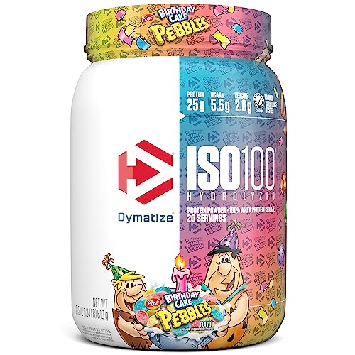 Dymatize ISO 100 Whey Protein Powder with 25g of Hydrolyzed 100% Whey Isolate, Gluten Free, Fast Digesting, Birthday Cake, 20 Servings