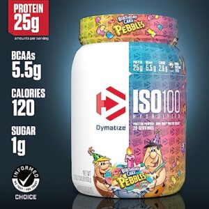 Dymatize ISO 100 Whey Protein Powder with 25g of Hydrolyzed 100% Whey Isolate, Gluten Free, Fast Digesting, Birthday Cake, 20 Servings