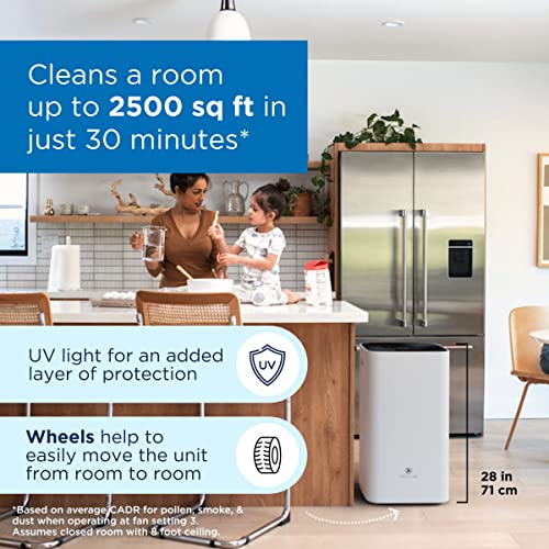 Medify MA-112-UV Air Purifier with True HEPA H14 Filter + UV Light | 2500 sq ft Coverage | for Allergens, Wildfire Smoke, Dust, Odors, Pollen, Pets | Quiet 99.7% Removal to 0.1 Microns | White, 1-Pack