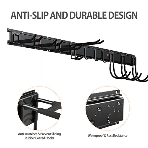 14 PCS Tool Storage Rack, 64 Inches Adjustable Garage Tool Organizer Wall Mounted Storage System with 10 Hooks, Super Heavy Duty Steel Garden Tool Organizer Wall Holders