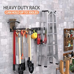 14 PCS Tool Storage Rack, 64 Inches Adjustable Garage Tool Organizer Wall Mounted Storage System with 10 Hooks, Super Heavy Duty Steel Garden Tool Organizer Wall Holders