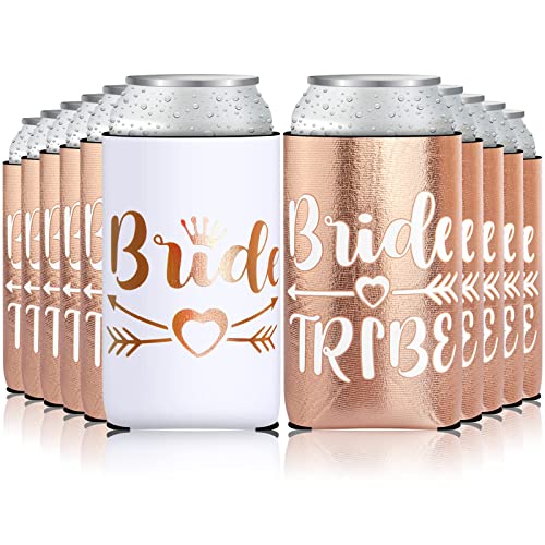 Bachelorette Party Decorations-1 White Bride Wedding Can Cooler and 10 Rose Gold Bride Tribe Can Coolers Bachelorette Party Supplies for Wedding,Bridal Shower Party, Bride Tribe Gifts (11pcs)