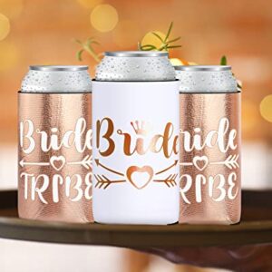 Bachelorette Party Decorations-1 White Bride Wedding Can Cooler and 10 Rose Gold Bride Tribe Can Coolers Bachelorette Party Supplies for Wedding,Bridal Shower Party, Bride Tribe Gifts (11pcs)