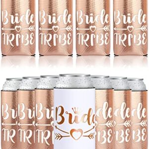 Bachelorette Party Decorations-1 White Bride Wedding Can Cooler and 10 Rose Gold Bride Tribe Can Coolers Bachelorette Party Supplies for Wedding,Bridal Shower Party, Bride Tribe Gifts (11pcs)