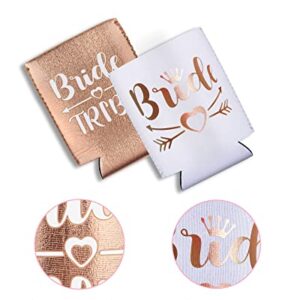 Bachelorette Party Decorations-1 White Bride Wedding Can Cooler and 10 Rose Gold Bride Tribe Can Coolers Bachelorette Party Supplies for Wedding,Bridal Shower Party, Bride Tribe Gifts (11pcs)