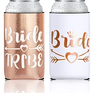 Bachelorette Party Decorations-1 White Bride Wedding Can Cooler and 10 Rose Gold Bride Tribe Can Coolers Bachelorette Party Supplies for Wedding,Bridal Shower Party, Bride Tribe Gifts (11pcs)