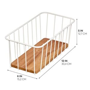 iDesign The Ría Safford Collection Pantry Wire Basket with Acacia Wood, 12" x 6" x 5"