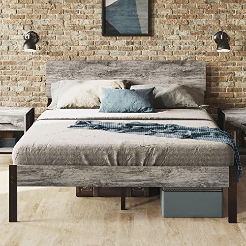 LIKIMIO Full Size Bed Frame, Metal Bed Frame Full with Headboard and Strong Steel Slat Support, Easy Assembly, No Box Spring Needed, Industrial Gray