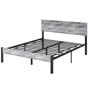 LIKIMIO Full Size Bed Frame, Metal Bed Frame Full with Headboard and Strong Steel Slat Support, Easy Assembly, No Box Spring Needed, Industrial Gray