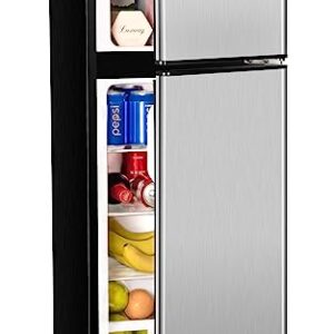 Anukis Compact Refrigerator 4.0 Cu Ft 2 Door Mini Fridge with Freezer For Apartment, Dorm, Office, Family, Basement, Garage, Silver