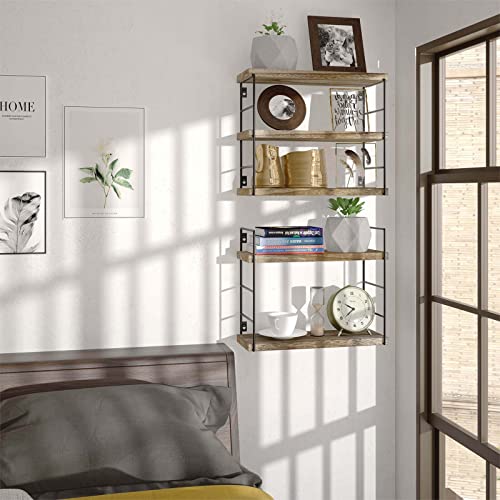 Eifiwot Floating Shelves Wall Mounted, Adjustable Storage Rack for Office, Bathroom, Living Room, Bedroom, Kitchen, Light Brown Shelves for Wall Decor(5 Boards)