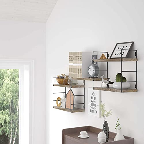 Eifiwot Floating Shelves Wall Mounted, Adjustable Storage Rack for Office, Bathroom, Living Room, Bedroom, Kitchen, Light Brown Shelves for Wall Decor(5 Boards)