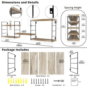 Eifiwot Floating Shelves Wall Mounted, Adjustable Storage Rack for Office, Bathroom, Living Room, Bedroom, Kitchen, Light Brown Shelves for Wall Decor(5 Boards)