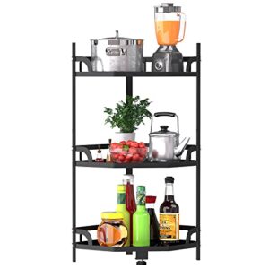 wtz corner shlef, 3-tier corner shelf, metal frame multipurpose storage cabinet organizer rack stand, standing shelving unit, plant stand for living room/bedroom/kitchen/bathroom/entryway, black