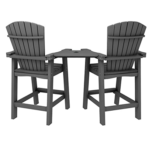 KINGYES Balcony Chair Tall Adirondack Chair Set of 2 Outdoor Adirondack Barstools with Connecting Tray - Patio Stools Weather Resistant for Deck Balcony Pool Backyard, Gray