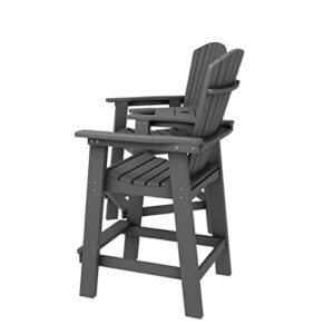 KINGYES Balcony Chair Tall Adirondack Chair Set of 2 Outdoor Adirondack Barstools with Connecting Tray - Patio Stools Weather Resistant for Deck Balcony Pool Backyard, Gray