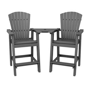 KINGYES Balcony Chair Tall Adirondack Chair Set of 2 Outdoor Adirondack Barstools with Connecting Tray - Patio Stools Weather Resistant for Deck Balcony Pool Backyard, Gray