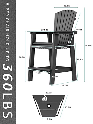 KINGYES Balcony Chair Tall Adirondack Chair Set of 2 Outdoor Adirondack Barstools with Connecting Tray - Patio Stools Weather Resistant for Deck Balcony Pool Backyard, Gray