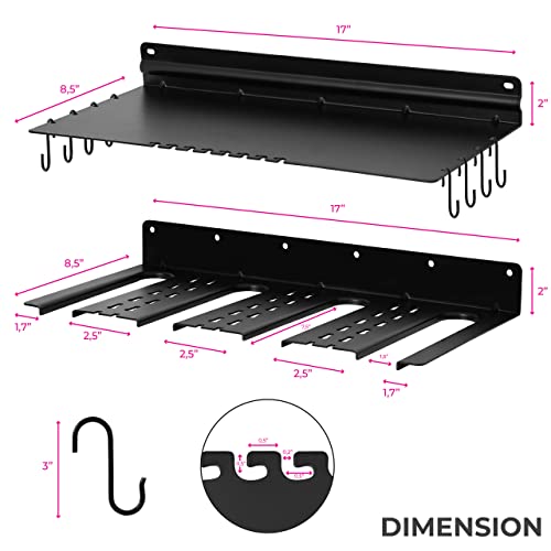 LADECH Set of 2 Holder Rack with Storage Shelf - Power Tool Organizer , Holds 4 Drills & Batteries - Heavy Duty Hanging Wall Mount for Garage , Home , Workshop - Iron