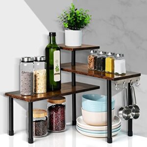 ollieroo kitchen counter shelf organizer, 3 tier corner shelf bathroom countertop organizer with hooks, space saving makeup organizer spice rack corner plant shelf