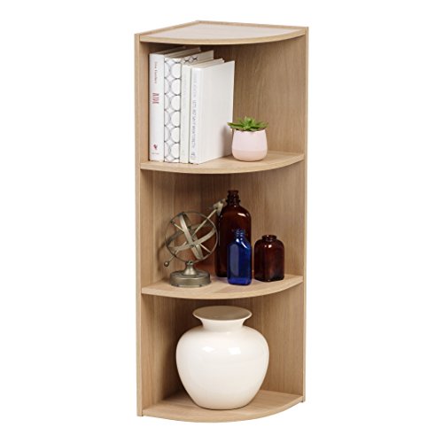 IRIS USA Small Spaces Wood, Bookshelf Storage Display Standing Shelf, Bookcase, 3-Tier Round Corner, Natural