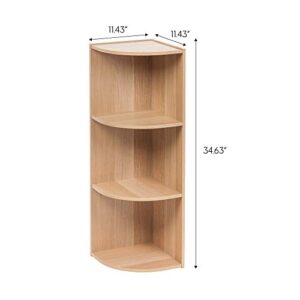 IRIS USA Small Spaces Wood, Bookshelf Storage Display Standing Shelf, Bookcase, 3-Tier Round Corner, Natural