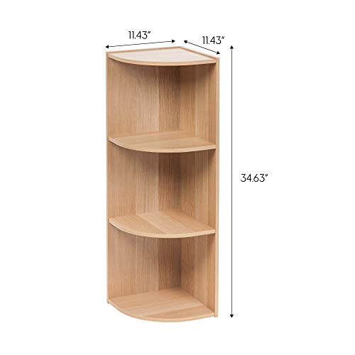 IRIS USA Small Spaces Wood, Bookshelf Storage Display Standing Shelf, Bookcase, 3-Tier Round Corner, Natural