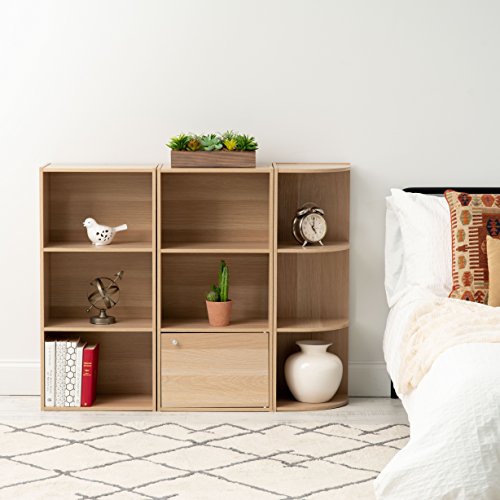 IRIS USA Small Spaces Wood, Bookshelf Storage Display Standing Shelf, Bookcase, 3-Tier Round Corner, Natural