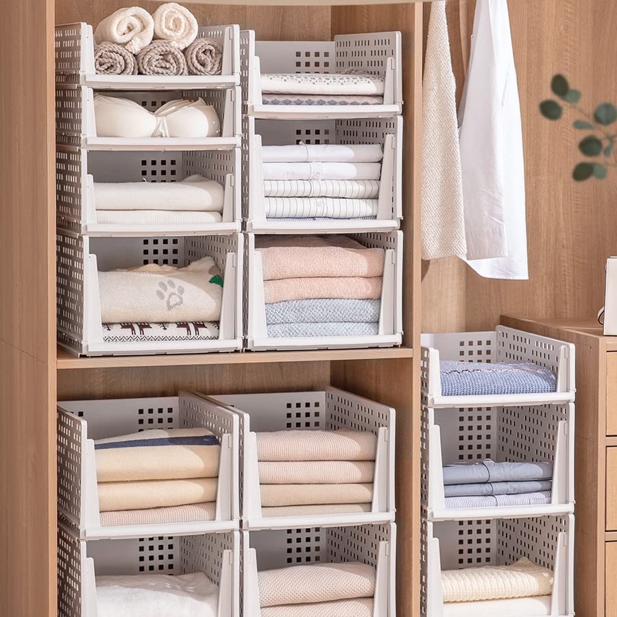 ASHILY Foldable Stackable Wardrobe Storage Shelf Box Containers, Multifunctional Drawer Organizer with Sliding Rails, Folding Clothes Baskets for Closet, Under Sink, Tabletop(S-13.39x17.13x5.12 in)