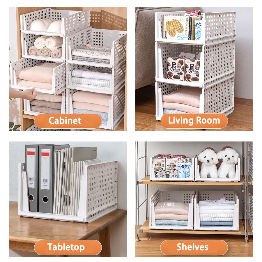 ASHILY Foldable Stackable Wardrobe Storage Shelf Box Containers, Multifunctional Drawer Organizer with Sliding Rails, Folding Clothes Baskets for Closet, Under Sink, Tabletop(S-13.39x17.13x5.12 in)