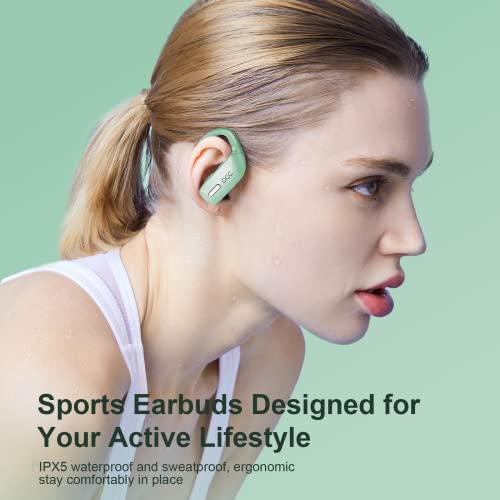 occiam Wireless Earbuds Bluetooth Headphones 48H Play Back Earphones in Ear Waterproof with Microphone LED Display for Sports Running Workout Green