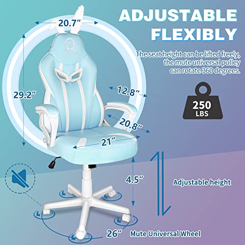 JOYFLY Gaming Computer Chair for Girls Teens, Ergonomic PC Office Kawaii Gamer Chair with Lumbar Support for Women（Light Blue）