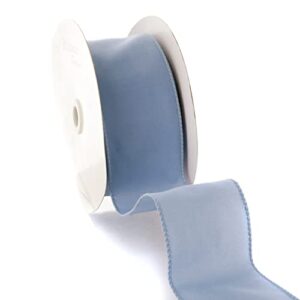 Ribbon Traditions 2.5" Wired Suede Velvet Ribbon Dusty Blue - 10 Yards