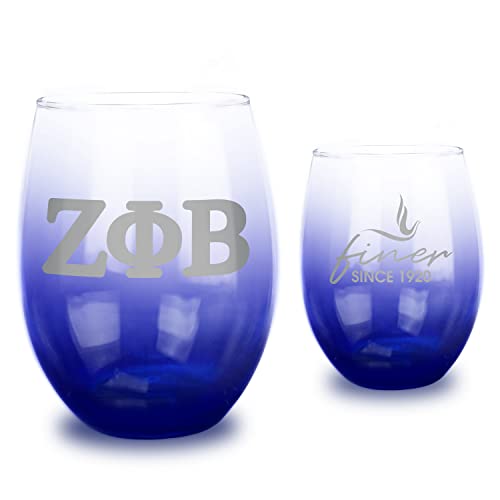 Bad Bananas BBGreek Zeta Phi Beta Sorority Paraphernalia - Set of Two Blue Ombre 21oz Stemless Glasses - Official Vendor - Finer Since 1920