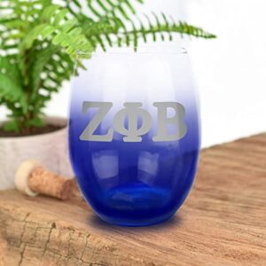 Bad Bananas BBGreek Zeta Phi Beta Sorority Paraphernalia - Set of Two Blue Ombre 21oz Stemless Glasses - Official Vendor - Finer Since 1920