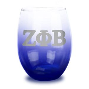 Bad Bananas BBGreek Zeta Phi Beta Sorority Paraphernalia - Set of Two Blue Ombre 21oz Stemless Glasses - Official Vendor - Finer Since 1920