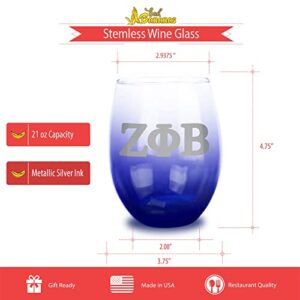 Bad Bananas BBGreek Zeta Phi Beta Sorority Paraphernalia - Set of Two Blue Ombre 21oz Stemless Glasses - Official Vendor - Finer Since 1920