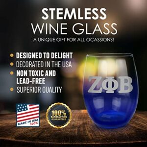 Bad Bananas BBGreek Zeta Phi Beta Sorority Paraphernalia - Set of Two Blue Ombre 21oz Stemless Glasses - Official Vendor - Finer Since 1920