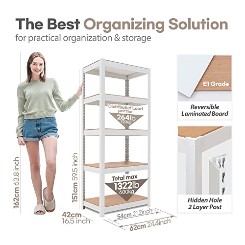 HOMEDANT House 5 Tier Laminated Metal Shelving Unit Adjustable Storage Utility Rack Heavy Duty Shelves Organization Multipurpose Shelf Kitchen Garage Pantry Closet 24.4" W x 16.5" D x 59.5" H 1 Pack