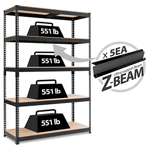 HOMEDANT Z-beam 5 Tier Laminated Heavy Duty Garage Storage Adjustable Wide Size Metal Shelving Unit Utility Rack Shelves Organization Multipurpose Shelf Shed Warehouse 47.7"W x 18.2"D x 71.3"H 1Pack