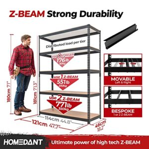 HOMEDANT Z-beam 5 Tier Laminated Heavy Duty Garage Storage Adjustable Wide Size Metal Shelving Unit Utility Rack Shelves Organization Multipurpose Shelf Shed Warehouse 47.7"W x 18.2"D x 71.3"H 1Pack