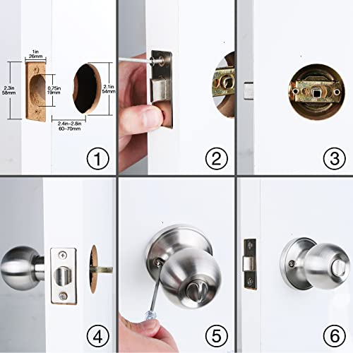 Door Knob with Key for Bedroom Door Locks with Keys, Stainless Steel Doorknob with Lock and Key, Ball Door Handle with Key, High Security 3-Year Warranty