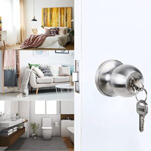 Door Knob with Key for Bedroom Door Locks with Keys, Stainless Steel Doorknob with Lock and Key, Ball Door Handle with Key, High Security 3-Year Warranty