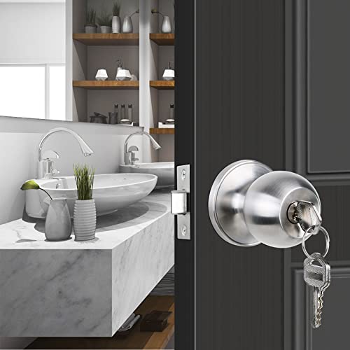 Door Knob with Key for Bedroom Door Locks with Keys, Stainless Steel Doorknob with Lock and Key, Ball Door Handle with Key, High Security 3-Year Warranty