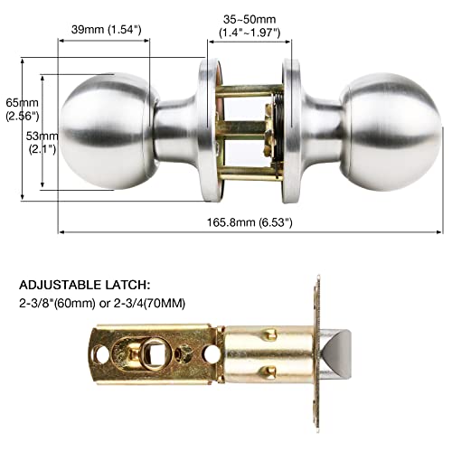 Door Knob with Key for Bedroom Door Locks with Keys, Stainless Steel Doorknob with Lock and Key, Ball Door Handle with Key, High Security 3-Year Warranty